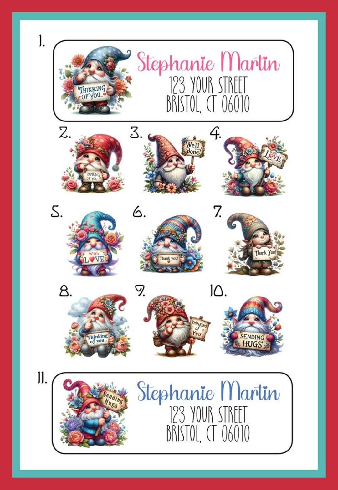 Personalized GREETING Garden GNOMES Address LABELS Sets of 30 Labels ...