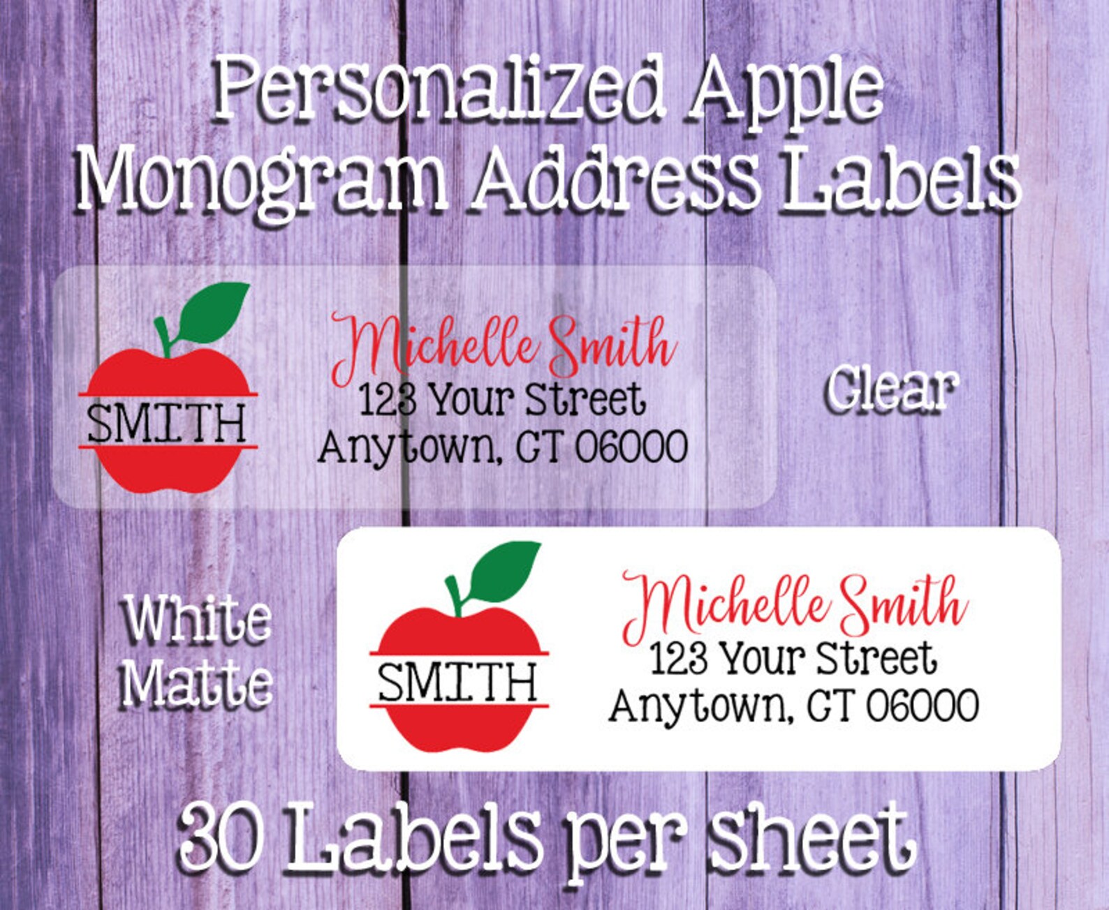 APPLE MONOGRAM Return Address Labels White or Clear Labels - Etsy