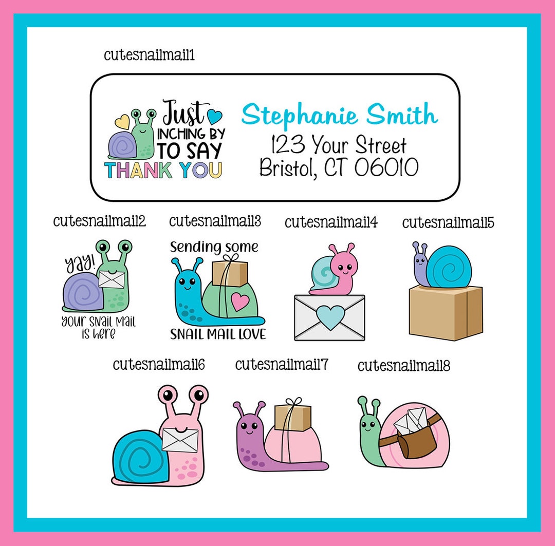 Personalized Snail Mail Address Labels, 30 per Sheet, Snails, Happy ...