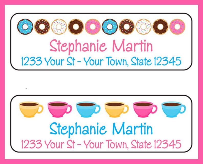 COFFEE and DONUTS ADDRESS Labels, Sets of 30, Personalized - Etsy