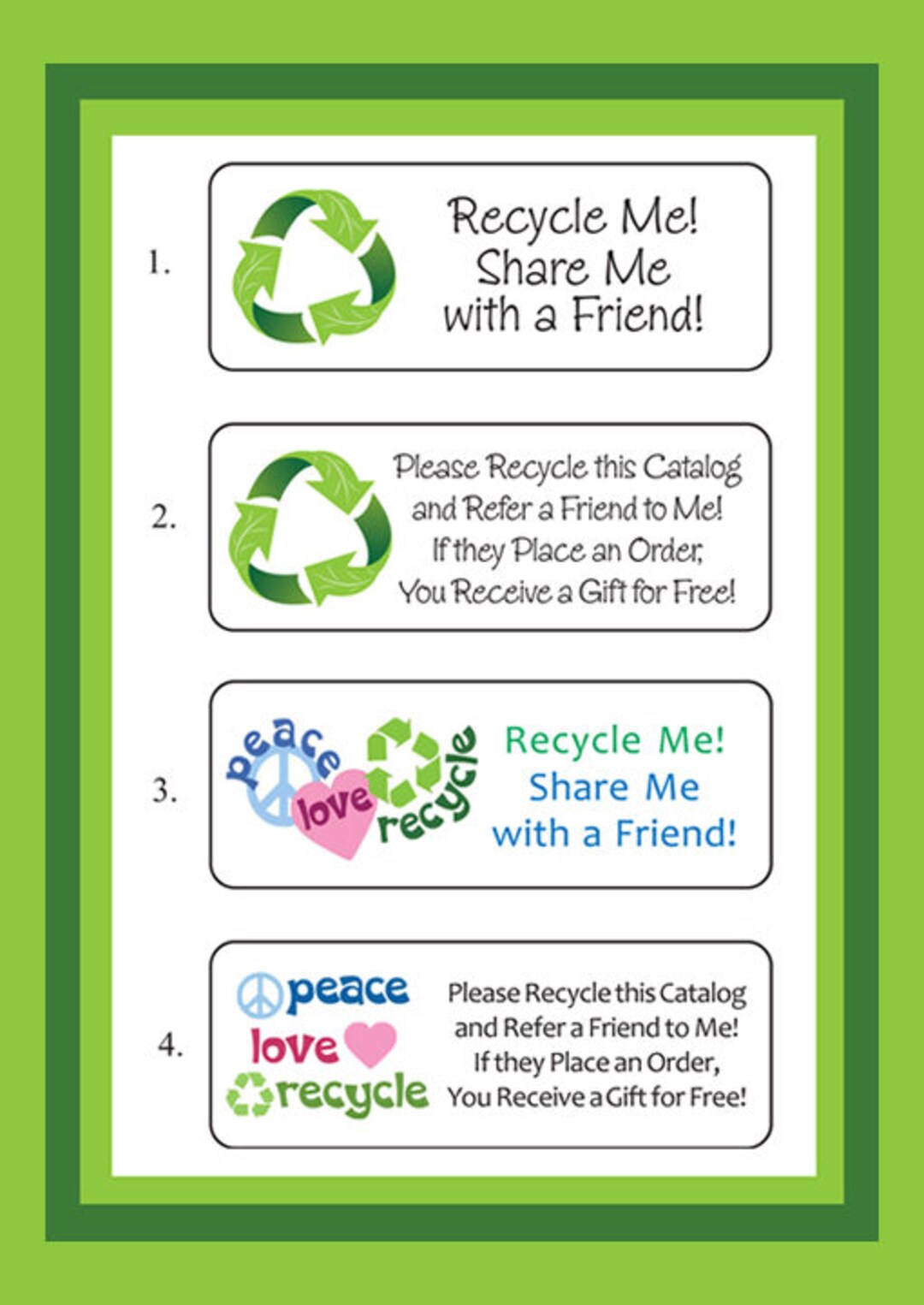RECYCLE LABELS for Home Party Catalogs, Brochures, Avon, Mary Kay ...