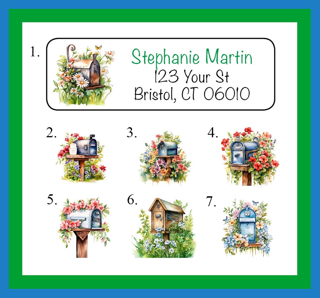 Spring Floral Mailboxes Personalized Address Labels, 30 per Sheet ...