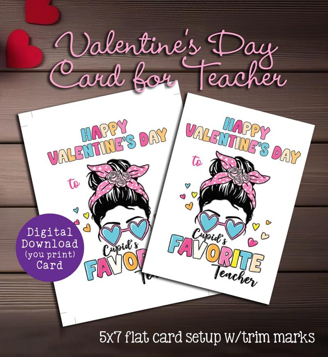 Cupid's Favorite Teacher Valentine's Day Card, Digital Printable ...