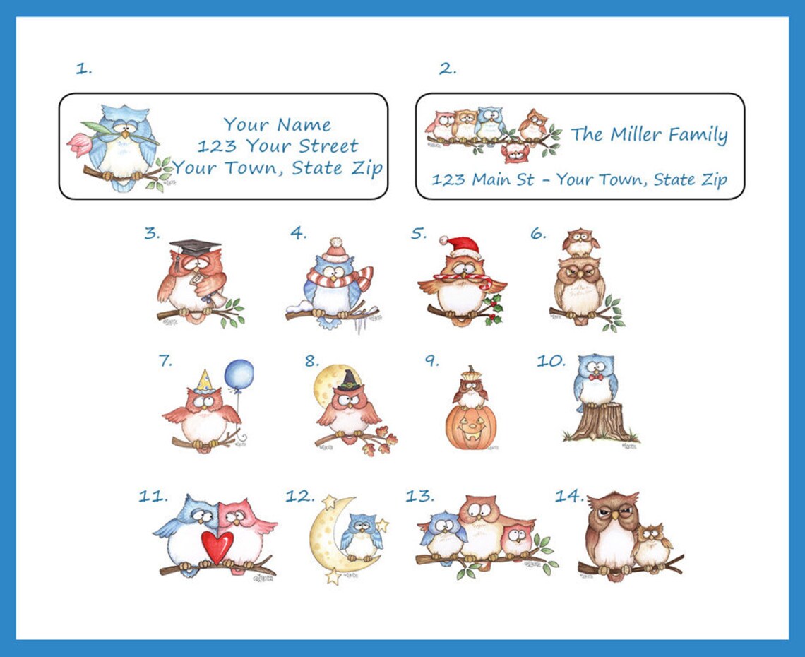 Seasonal Owls Personalized Return Address Labels, Owl Designs, Sets of ...