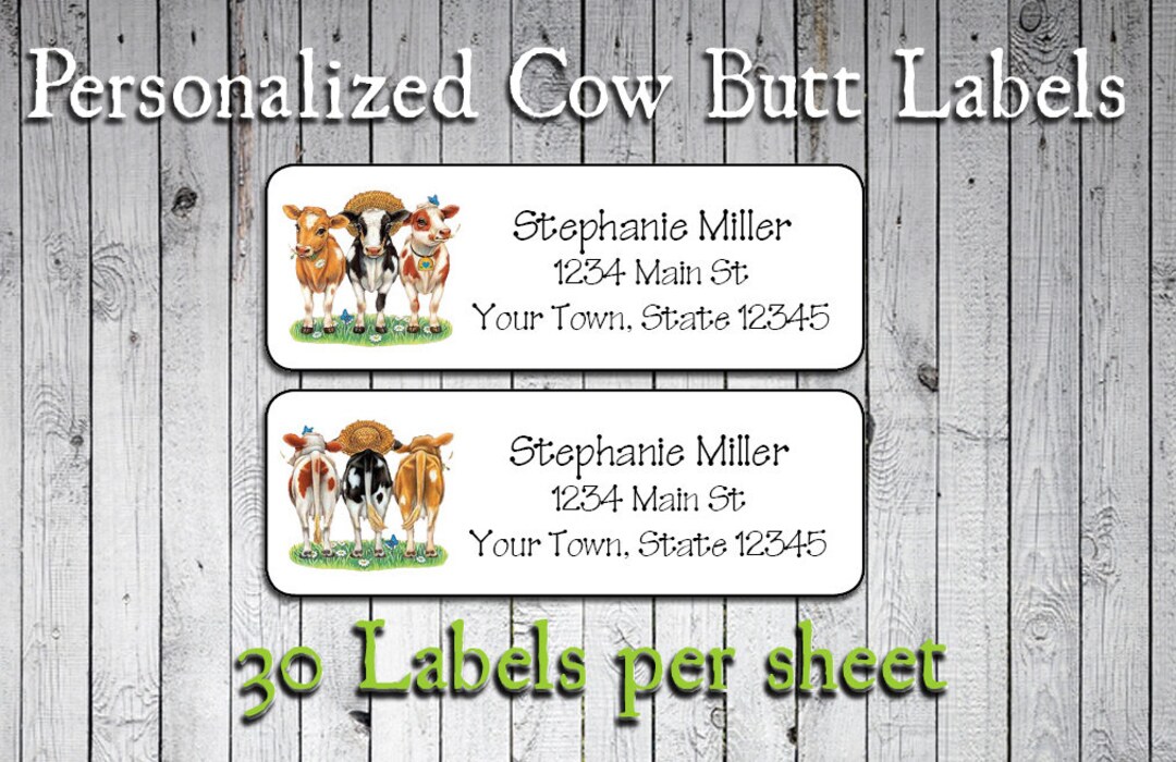 Personalized Cows Address Labels, Cow Butts Return Address Labels, Sets ...