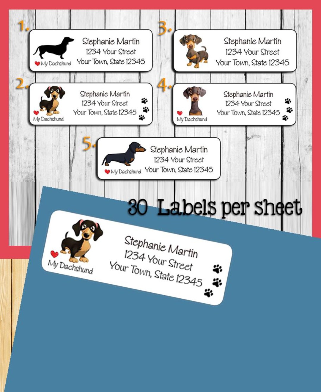 Personalized Dachshund Address Labels – Dog & Paw Print Design (30 ...