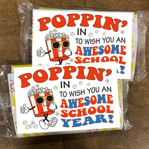 POPCORN First Day of SCHOOL Gift Tag/sticker, Back to School Gift Treat ...