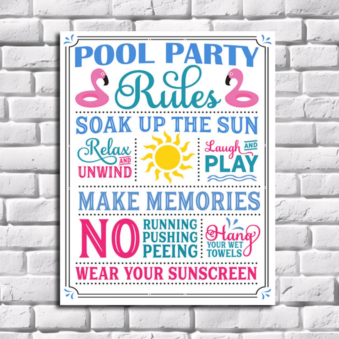 Pool Party Rules Sign: Summer Kids Party Decor (11x14) (instant ...