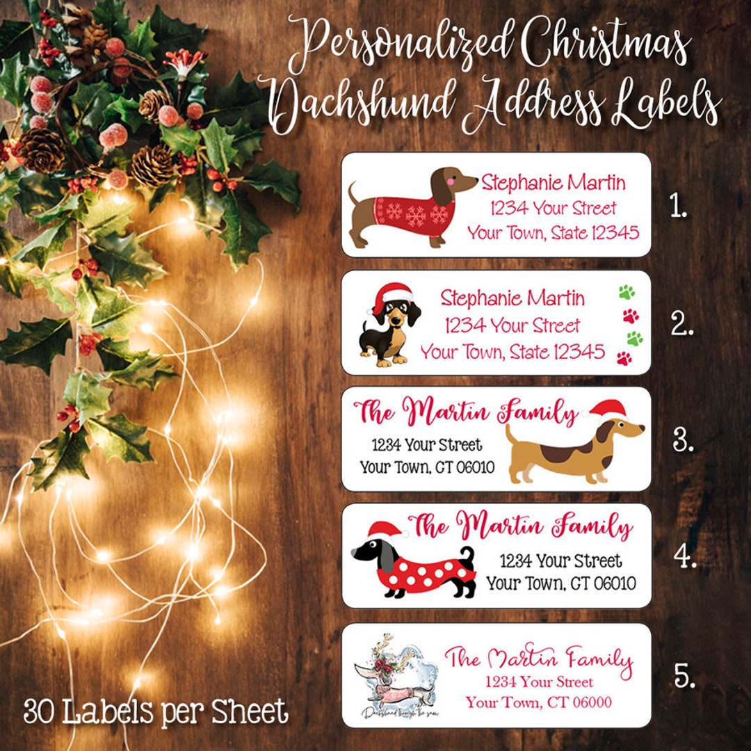 Personalized Christmas Dachshund Address Labels, Sets of 30 Doxie ...