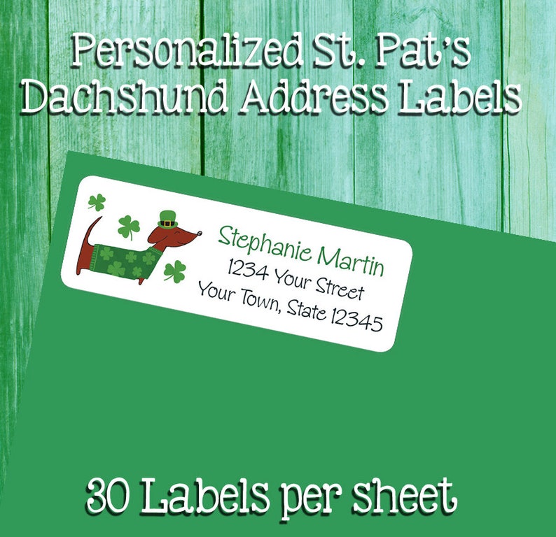 St. Patrick's Day Dachshund Designs Return Address Labels, Personalized ...