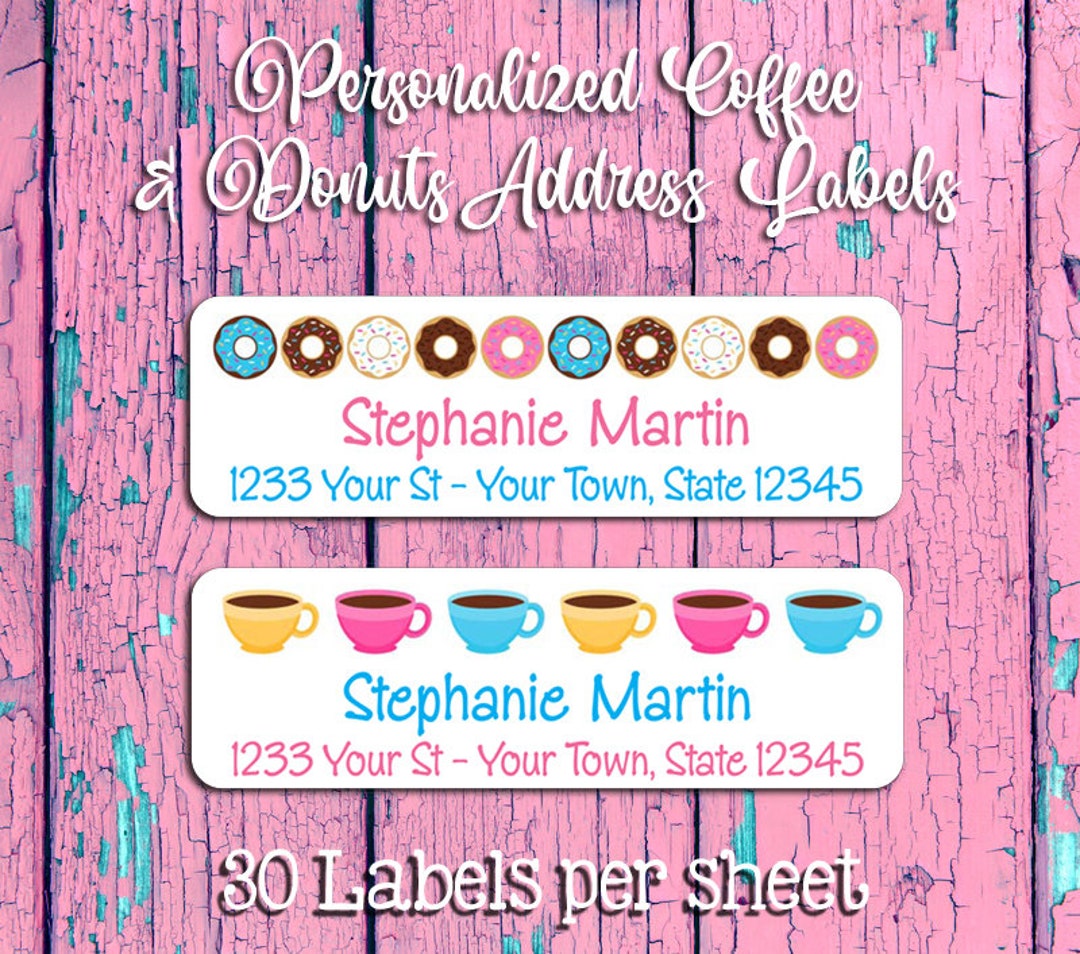 Coffee and Donuts Address Labels, Sets of 30, Personalized - Etsy