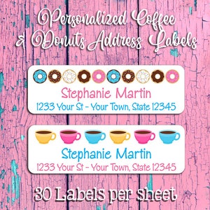 Coffee and Donuts Address Labels, Sets of 30, Personalized - Etsy
