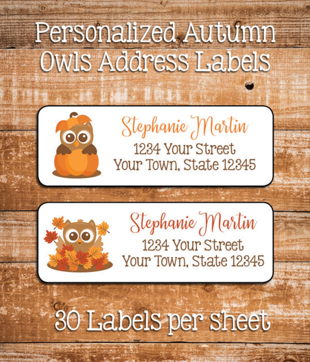 Owl Address Labels: Autumn Pumpkin Personalized Return Labels (set of ...
