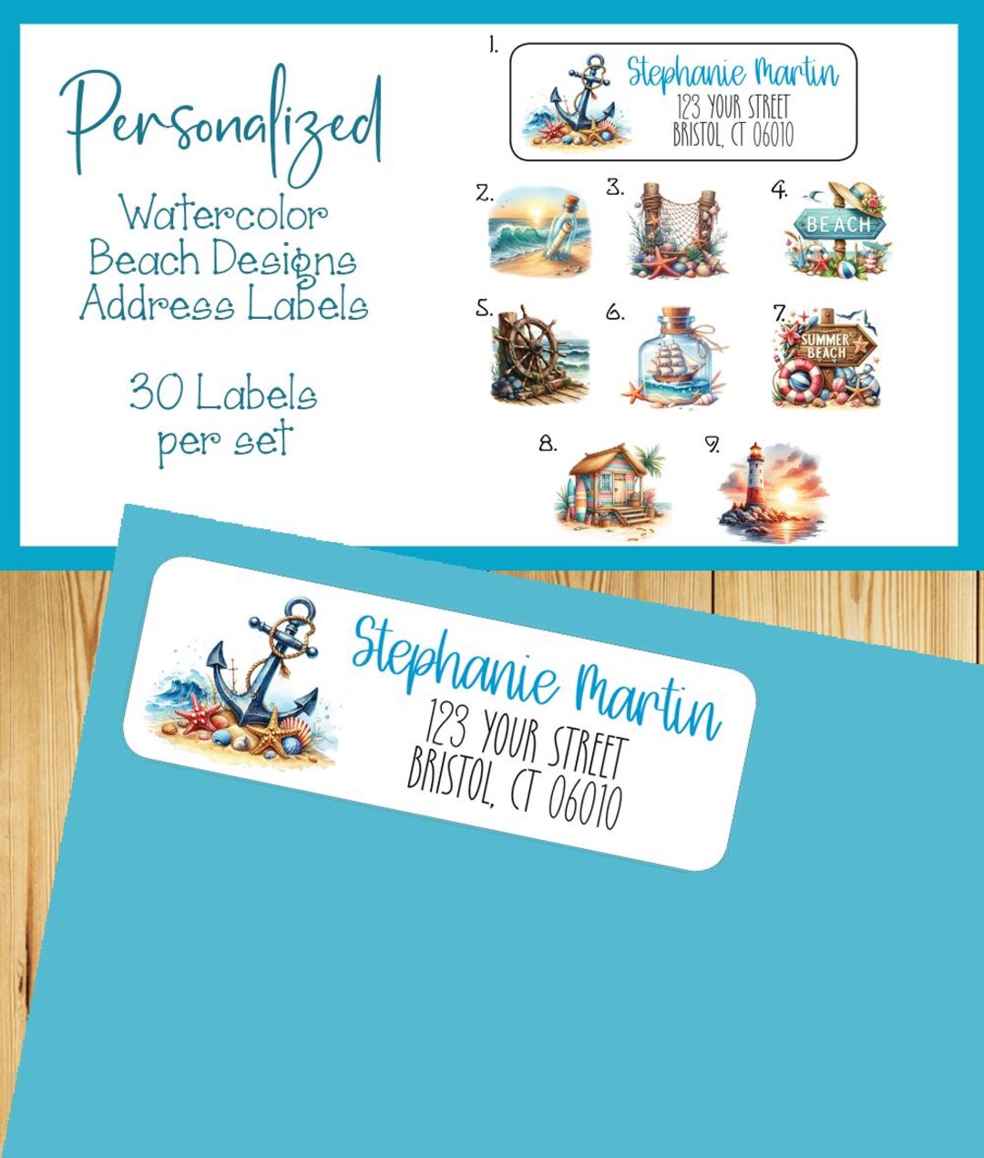 Personalized Address Labels Watercolor Beach Designs, Summer, Ocean ...