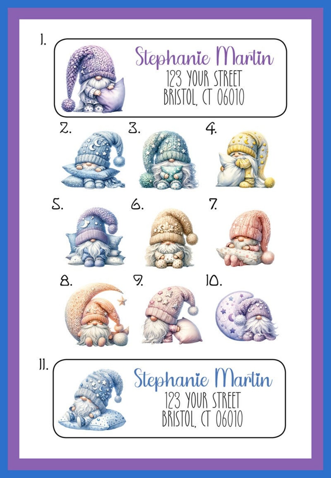 Personalized Sleepy Garden Gnomes Address Labels Sets of 30 Labels ...