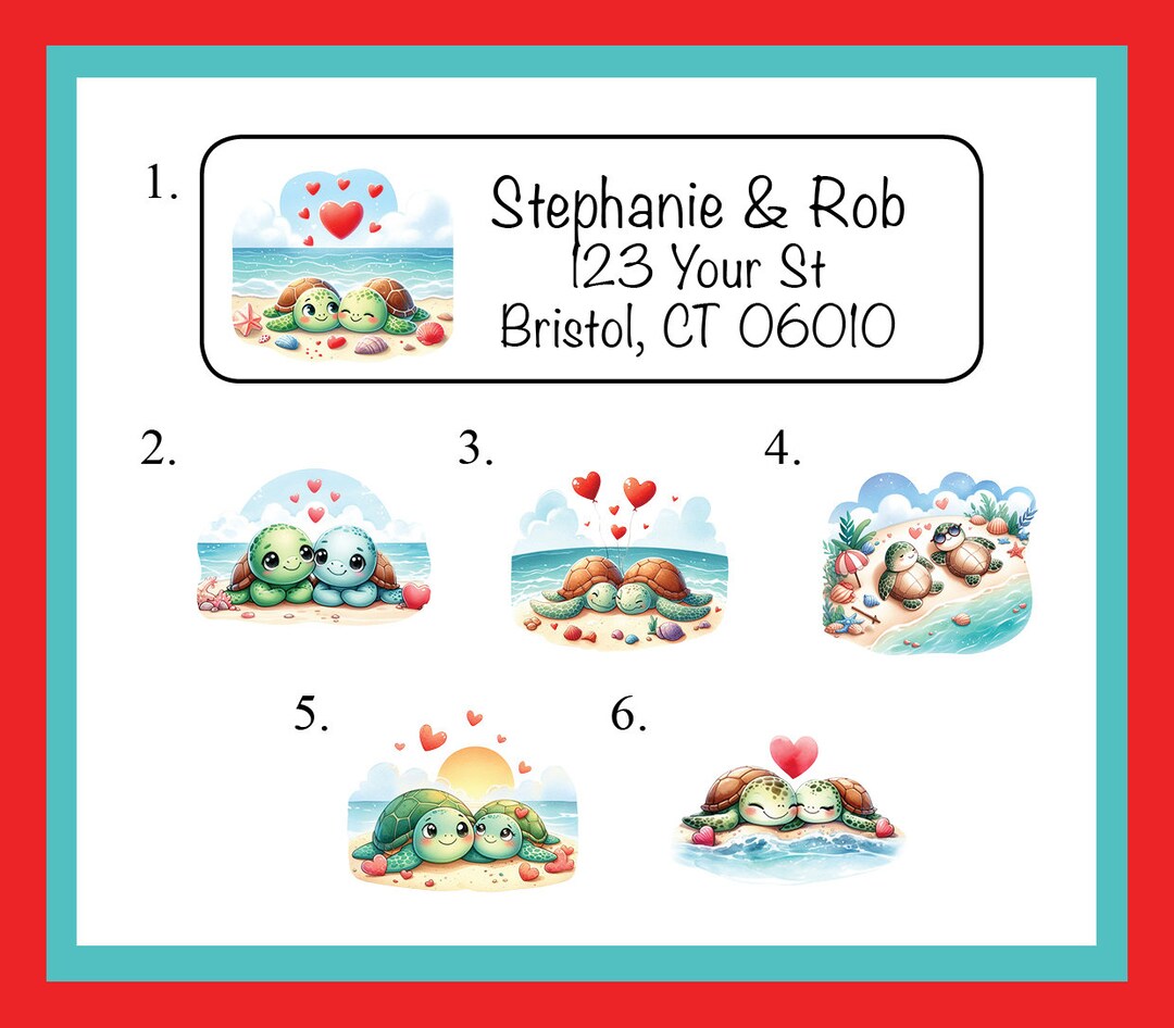 Personalized Sea Turtle Couples Address Labels, Love, Ocean, Beach ...