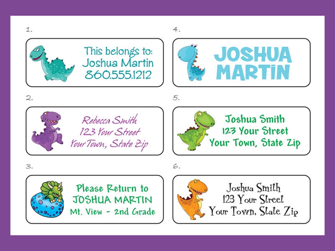 Dinosaur Kids Personalized Labels, Back to School and Address Labels ...