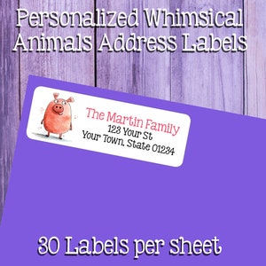 Personalized Whimsical Animals Address Labels Sets of 30 Labels, Cute ...