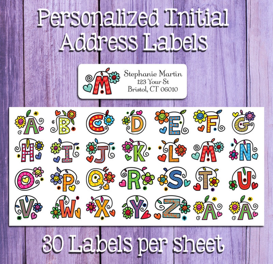 Fun Colorful Monogram Address Labels With Family Name, Sets of 30 ...