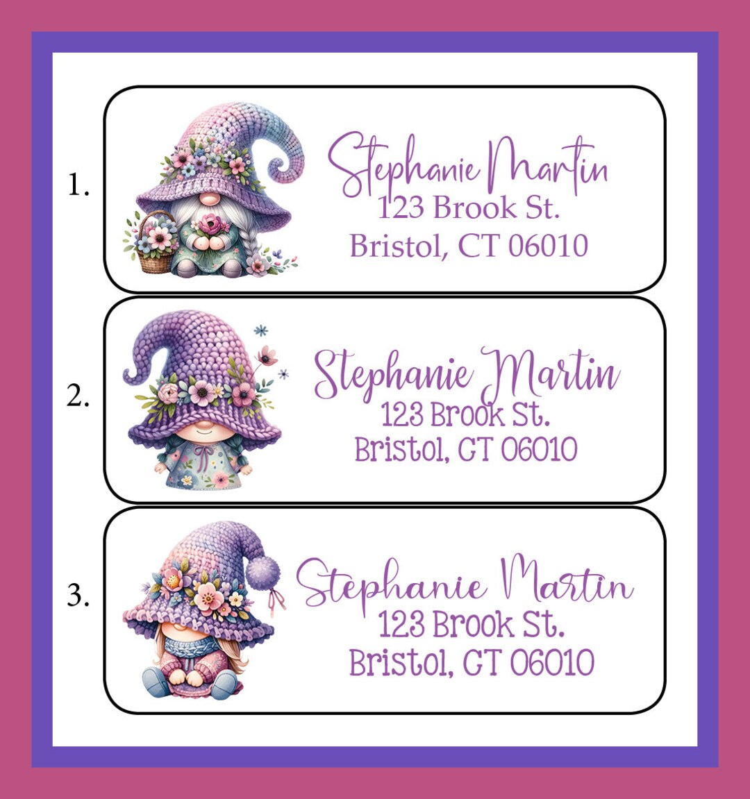 Purple Spring Gnomes Personalized Address Labels - Set of 30 - Etsy