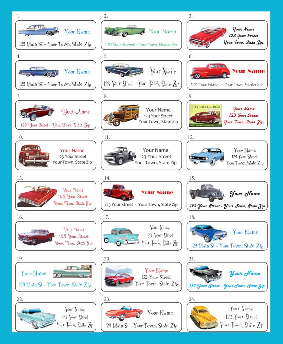 Personalized Classic Car Address Labels - Set of 30 - Etsy