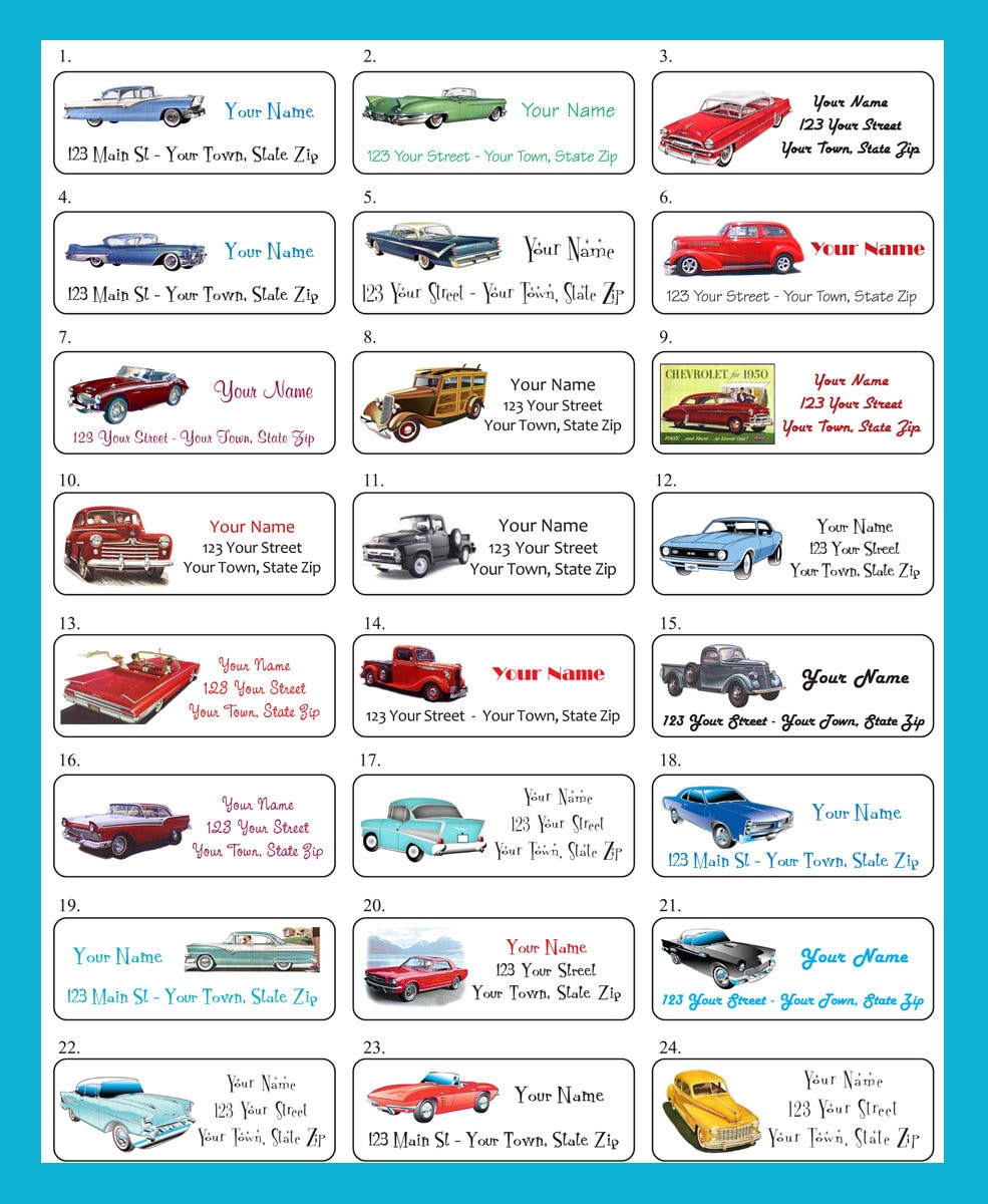 Personalized Classic Car Address Labels - Set of 30 - Etsy