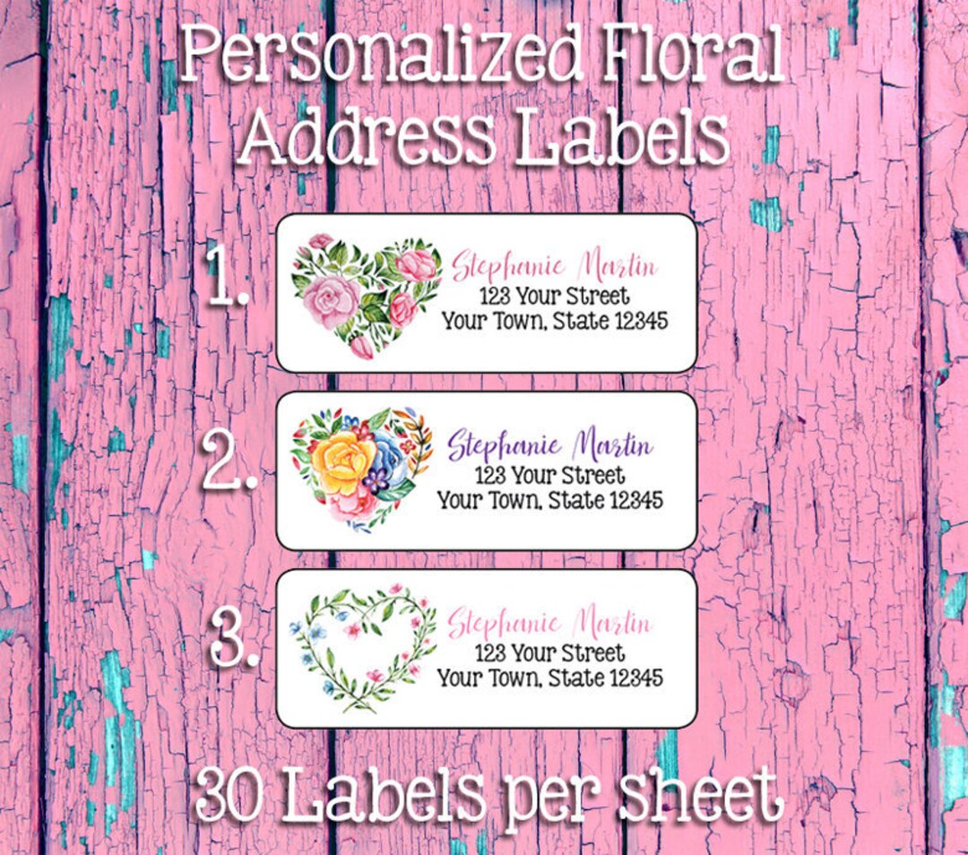 Floral Heart Personalized Address Labels - Set of 30 - Etsy