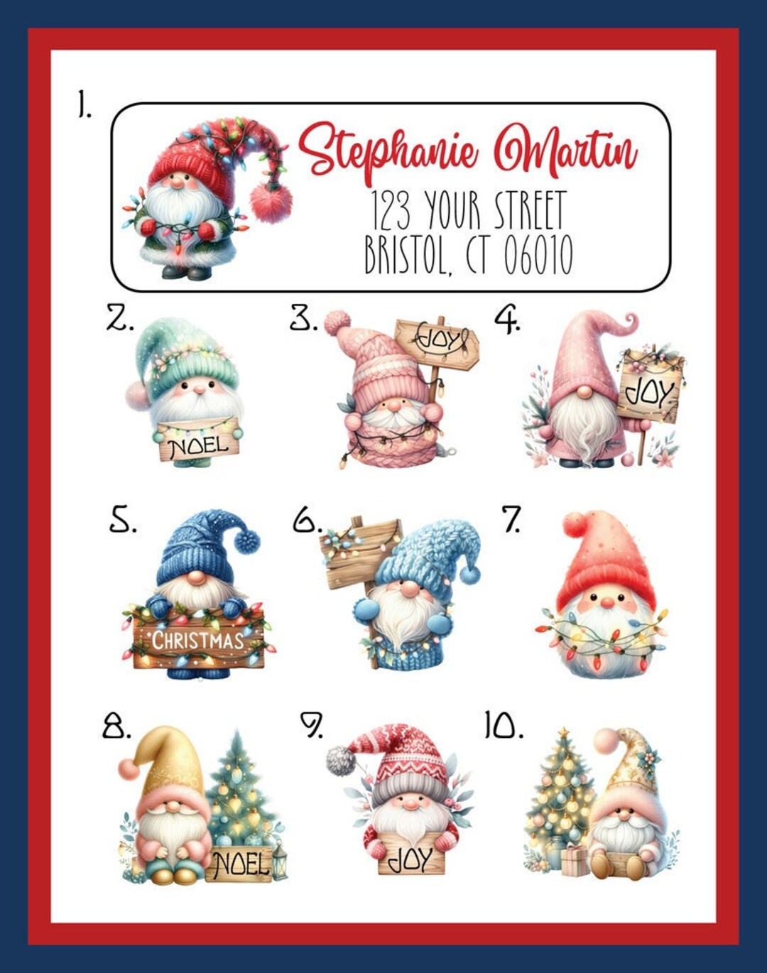 Personalized Christmas Garden Gnomes Address Labels Sets of 30 Labels ...