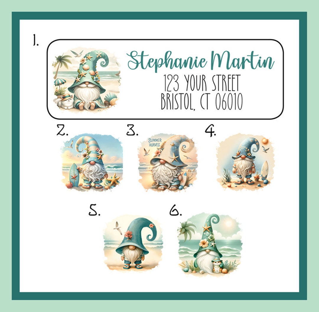 Personalized Beach Garden Gnomes Address Labels - Set of 30 - Etsy