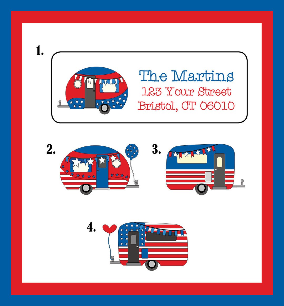 Antique PATRIOTIC CAMPER TRAILER Return Address Labels, Sets of 30 ...
