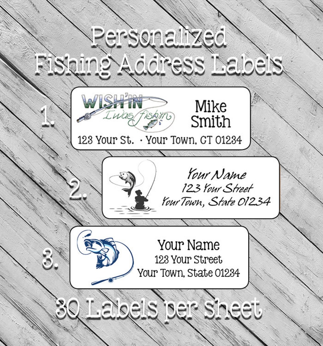 Fishing Personalized Return Address Labels, Fish Designs, Sets of 30 ...