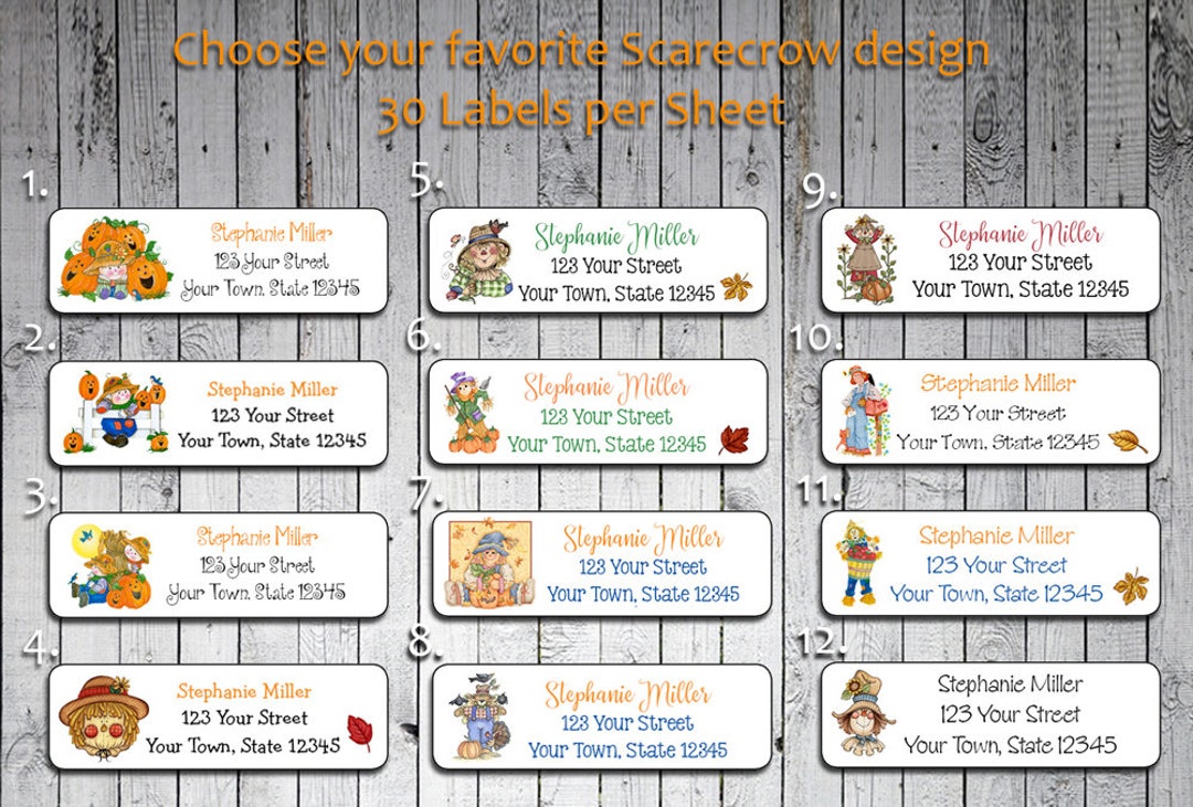 Autumn Scarecrows Address Labels, Sets of 30, Autumn, Fall, Leaves, Personalized - Etsy