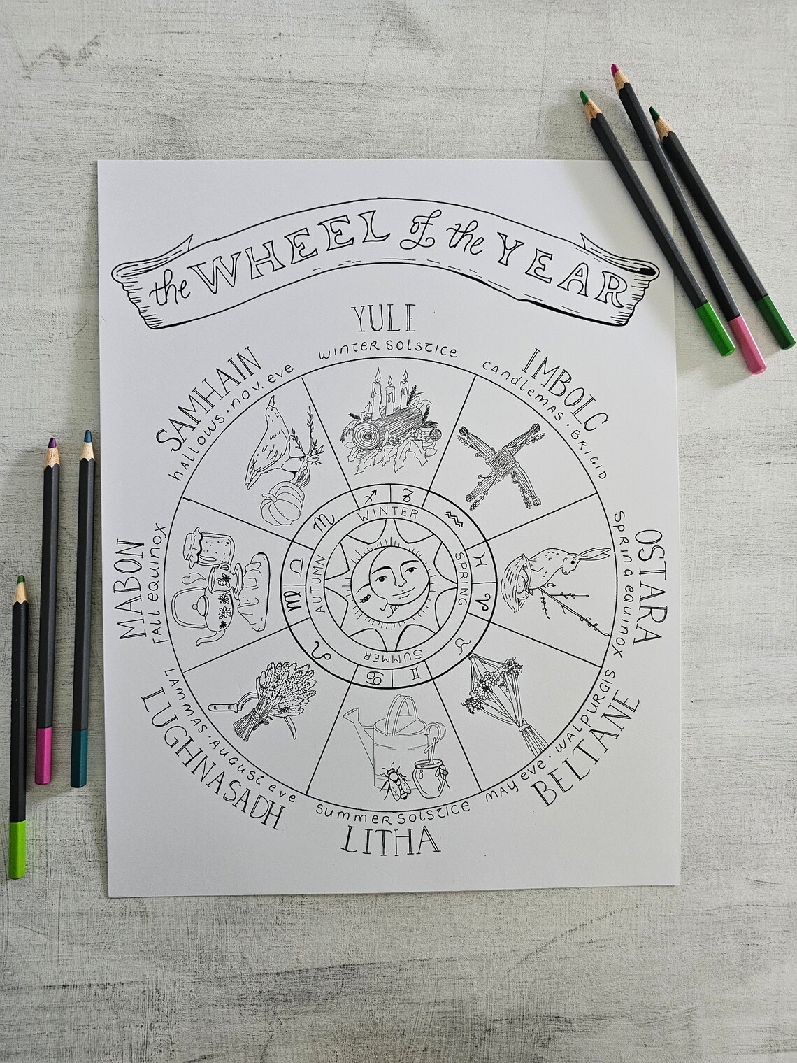 Wheel of the Year - 11x14 - Coloring Poster - Fine Art Giclée ...