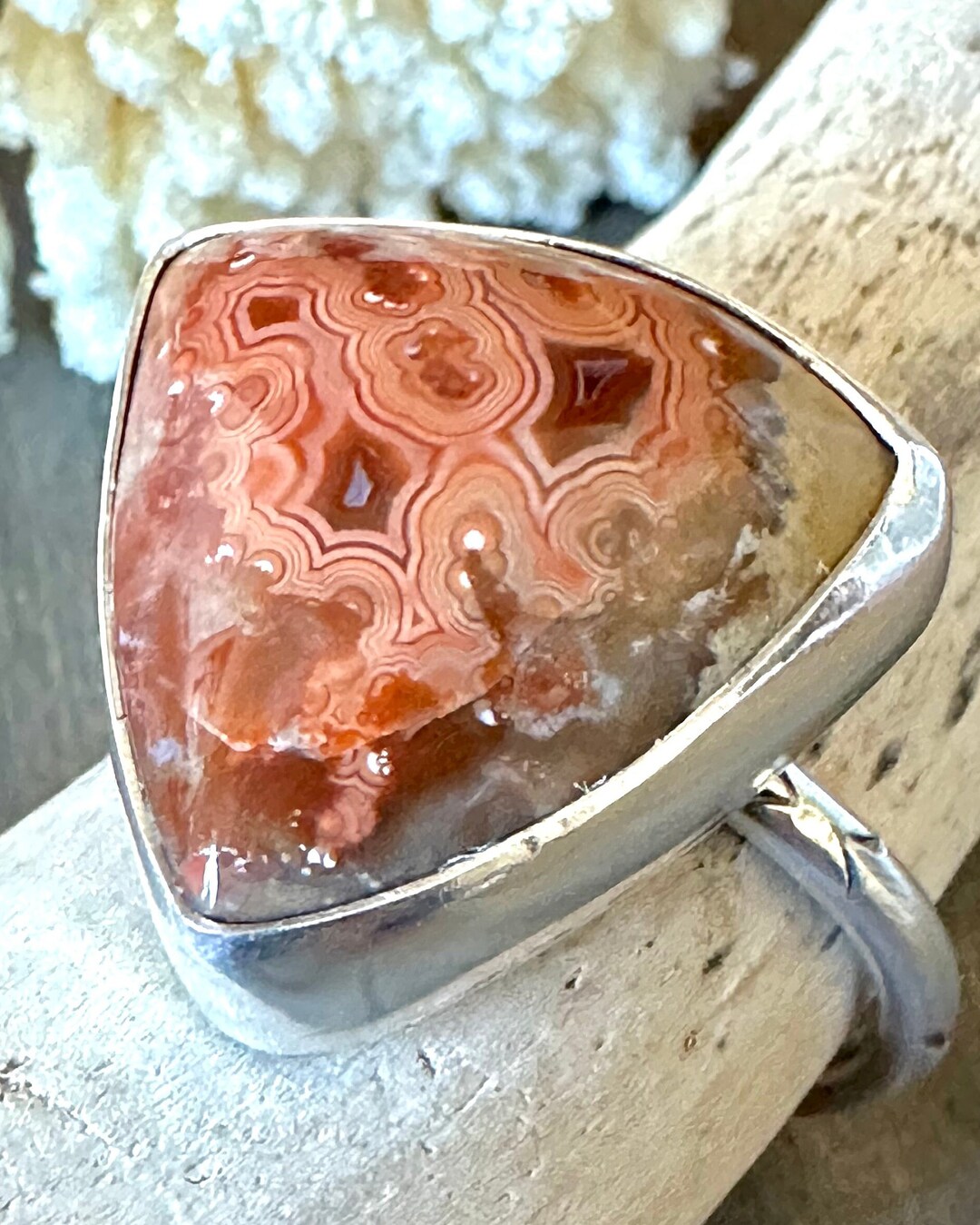 24-029 / Sz9.25 Teepee Canyon Agate and Silver Ring / Natural Stone and ...