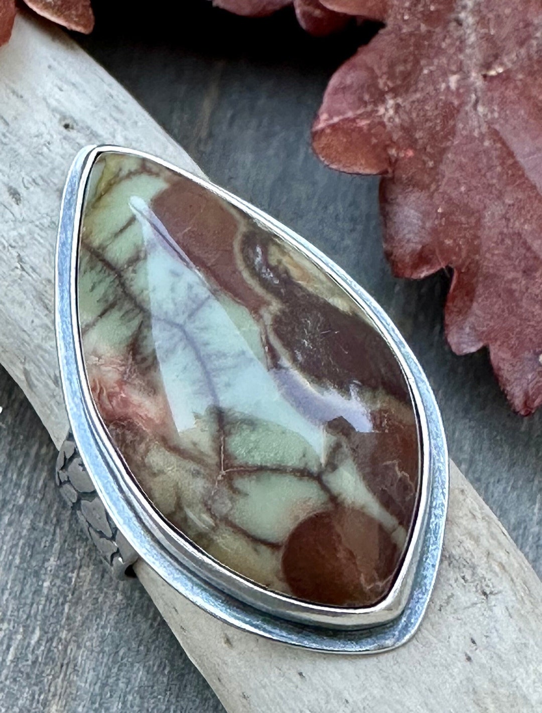 23-157 / Sz8.5 Spider Web Rhyolite and Silver Ring / Natural Stone and ...