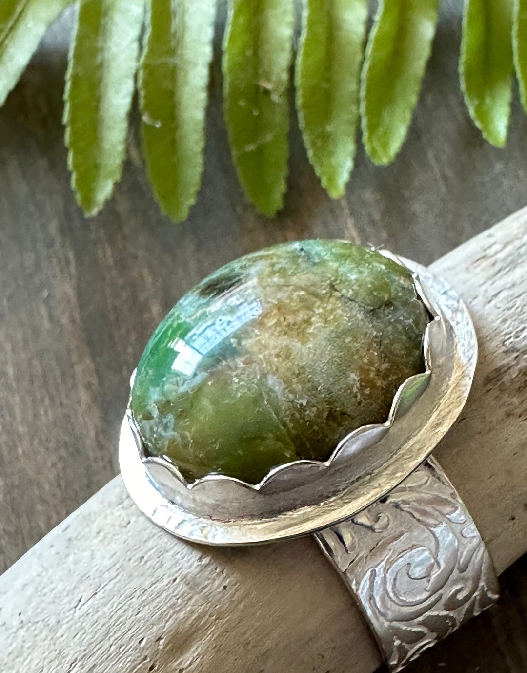 24-100 / Sz9 Indonesian Opalized Wood and Silver Ring / Natural Stone ...