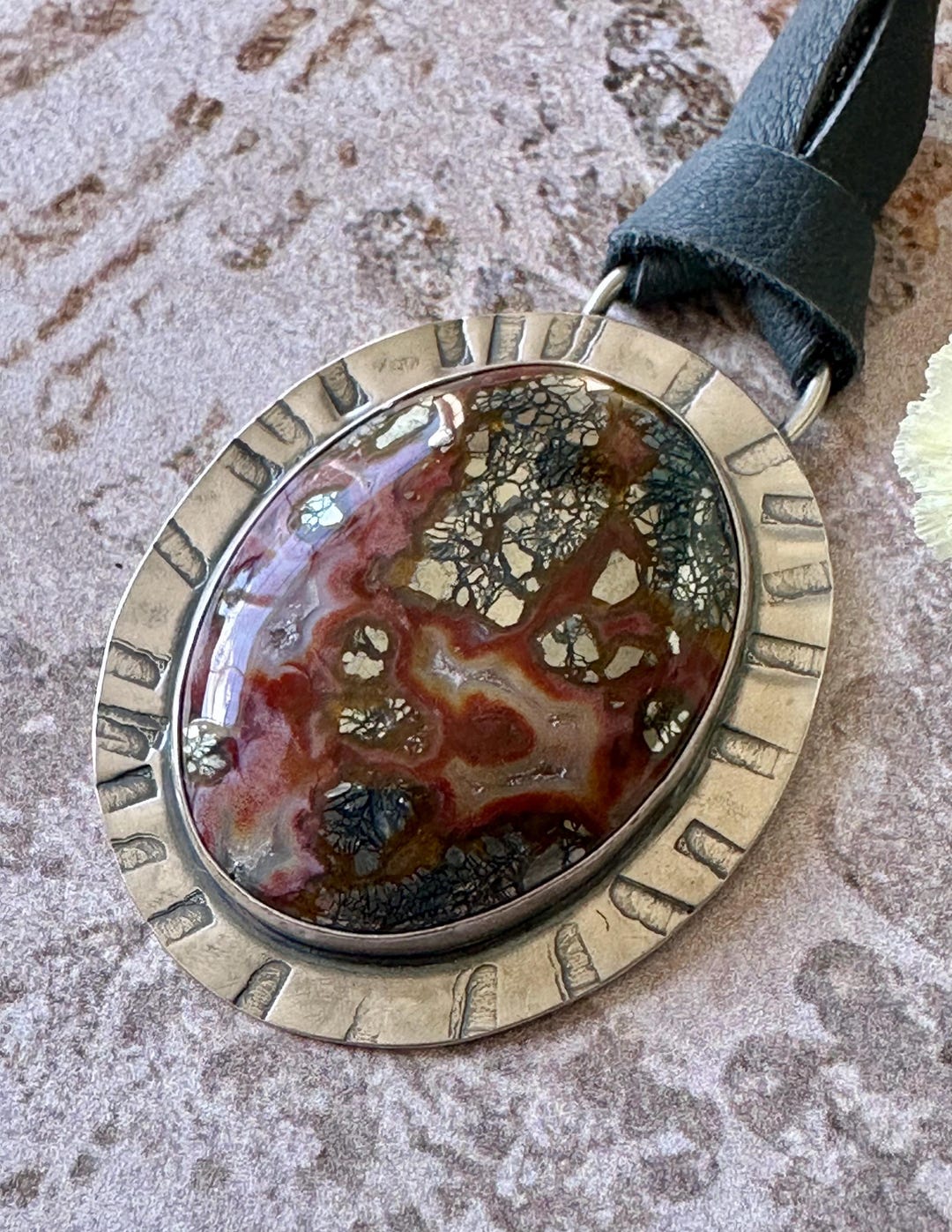 26-008 / Red Marcasite and Silver Necklace / Natural Stone and Silver ...