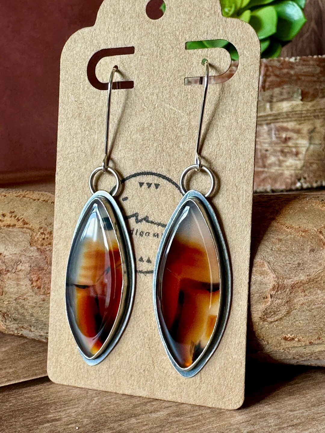 25-122 / Montana Agate and Silver Earrings / Natural Stone and Silver ...