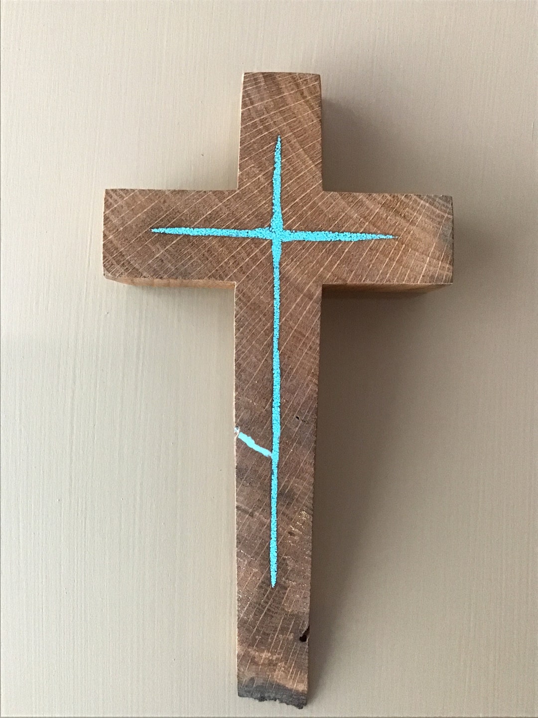 Handmade Oak Cross With Turquoise Inlay 3-D Profile Wooden Cross Wood ...
