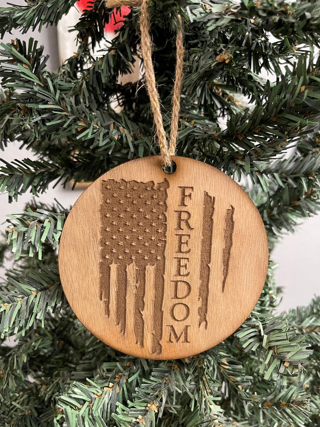 Wooden American Flag Freedom Christmas Ornament - Etsy
