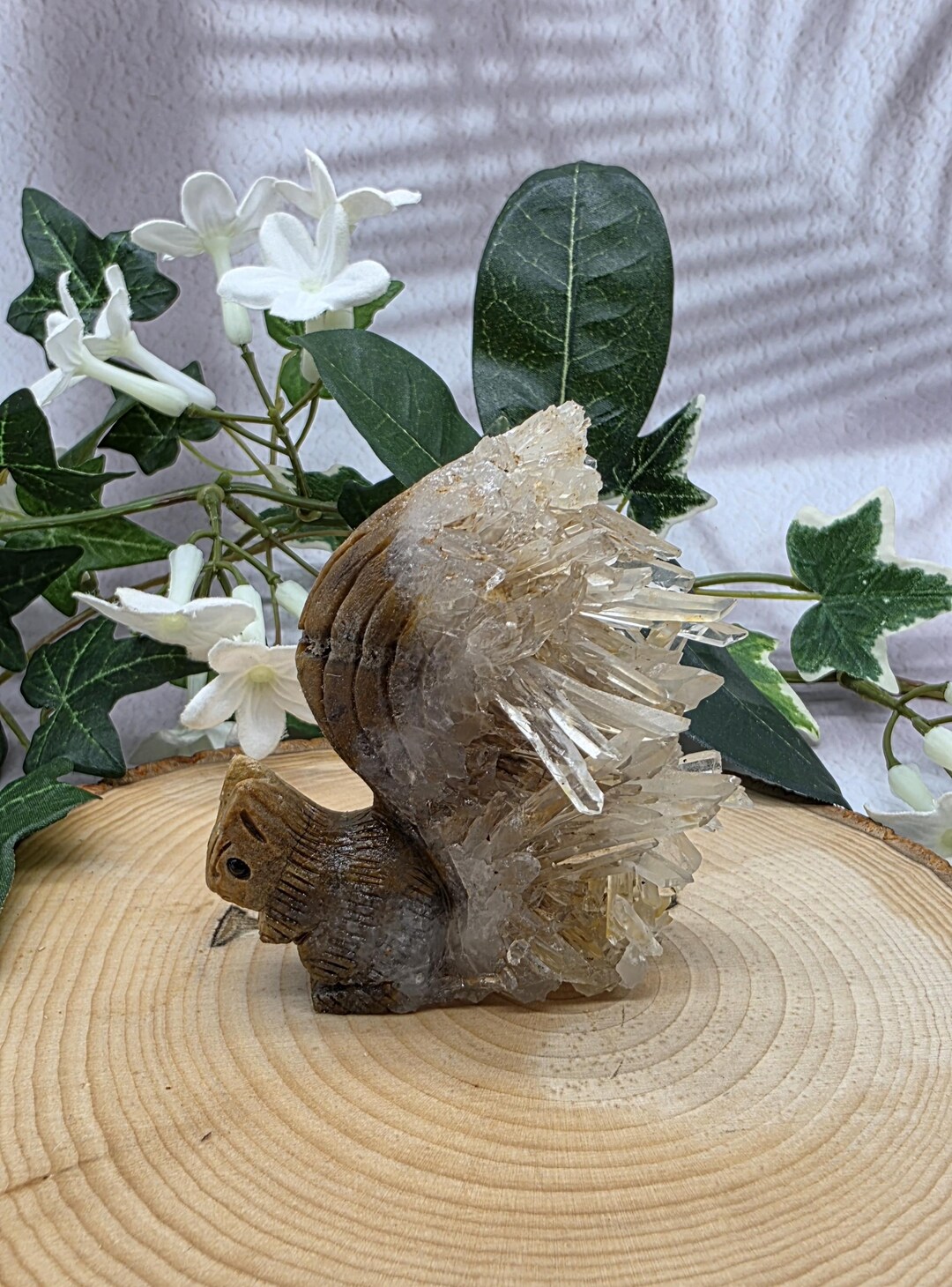 Hand-carved Squirrel With Natural Quartz Cluster Tail • Unique Crystal ...