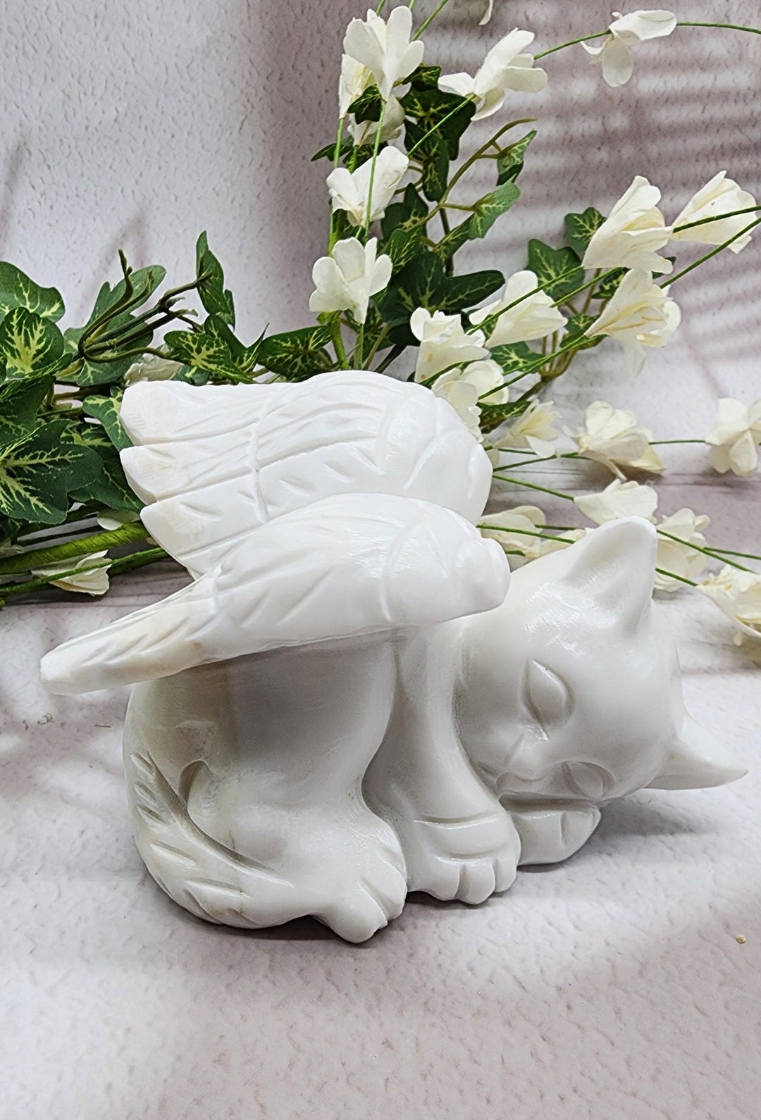 White Agate Winged Angel Cat Statue: Pet Memorial Gift - Etsy
