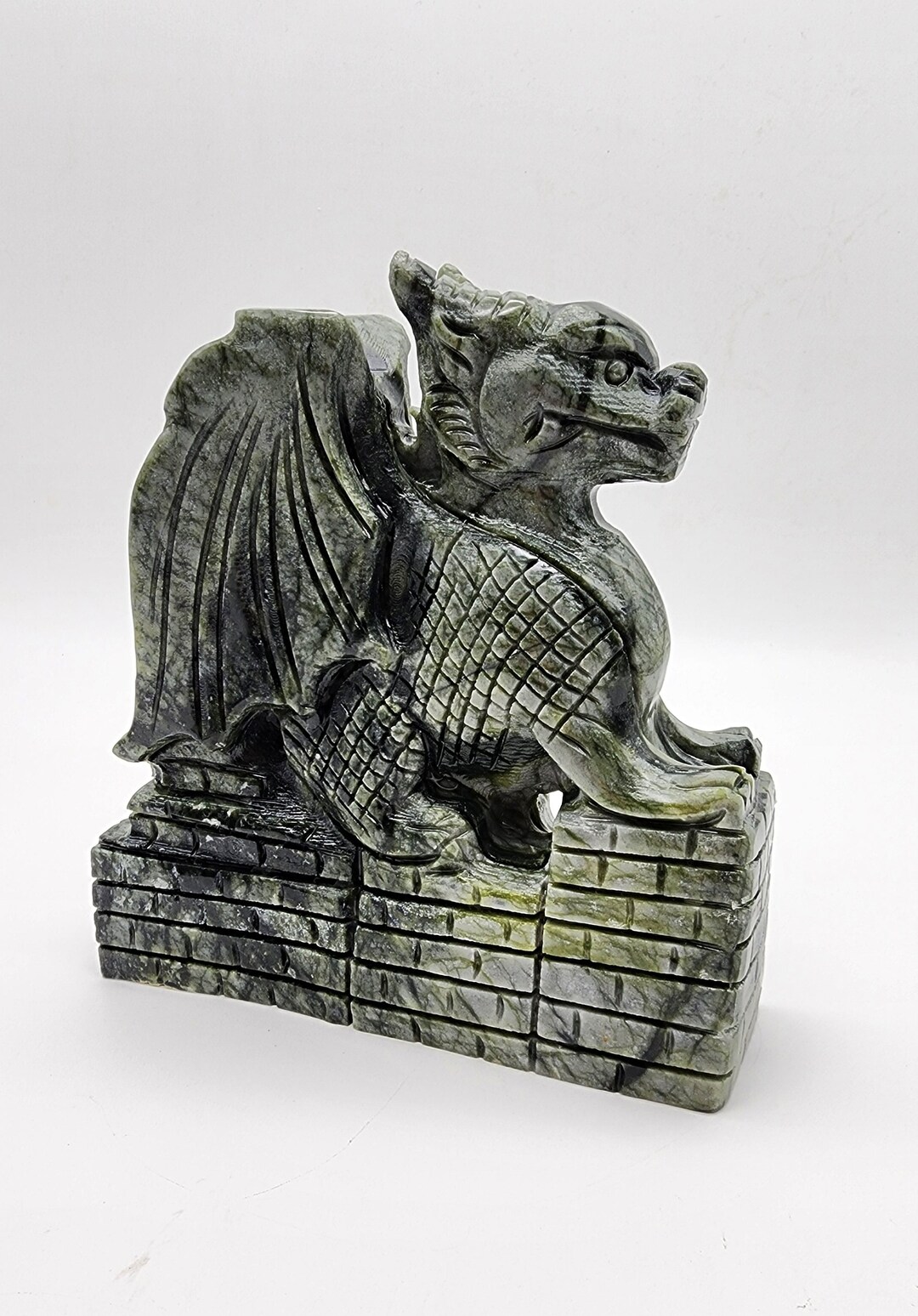 Xiuyan Jade Dragon on Castle Wall, Hand Carved Gemstone Dragon, Jade ...