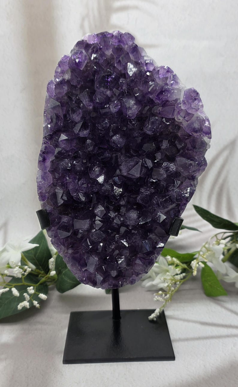 Uruguay Amethyst Crystal Display on Black Metal Stand, Large Natural ...