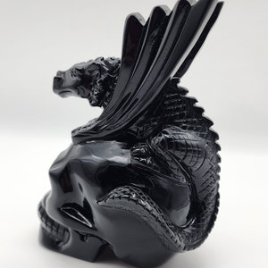 Black Obsidian Large Skull With Dragon Hand Carved Obsidian, Skull With ...