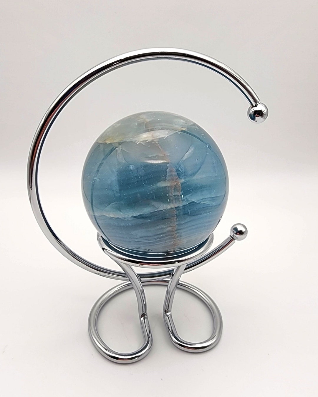 Blue Onyx Sphere With Crescent Moon Stand: Calming Crystal Decor - Etsy