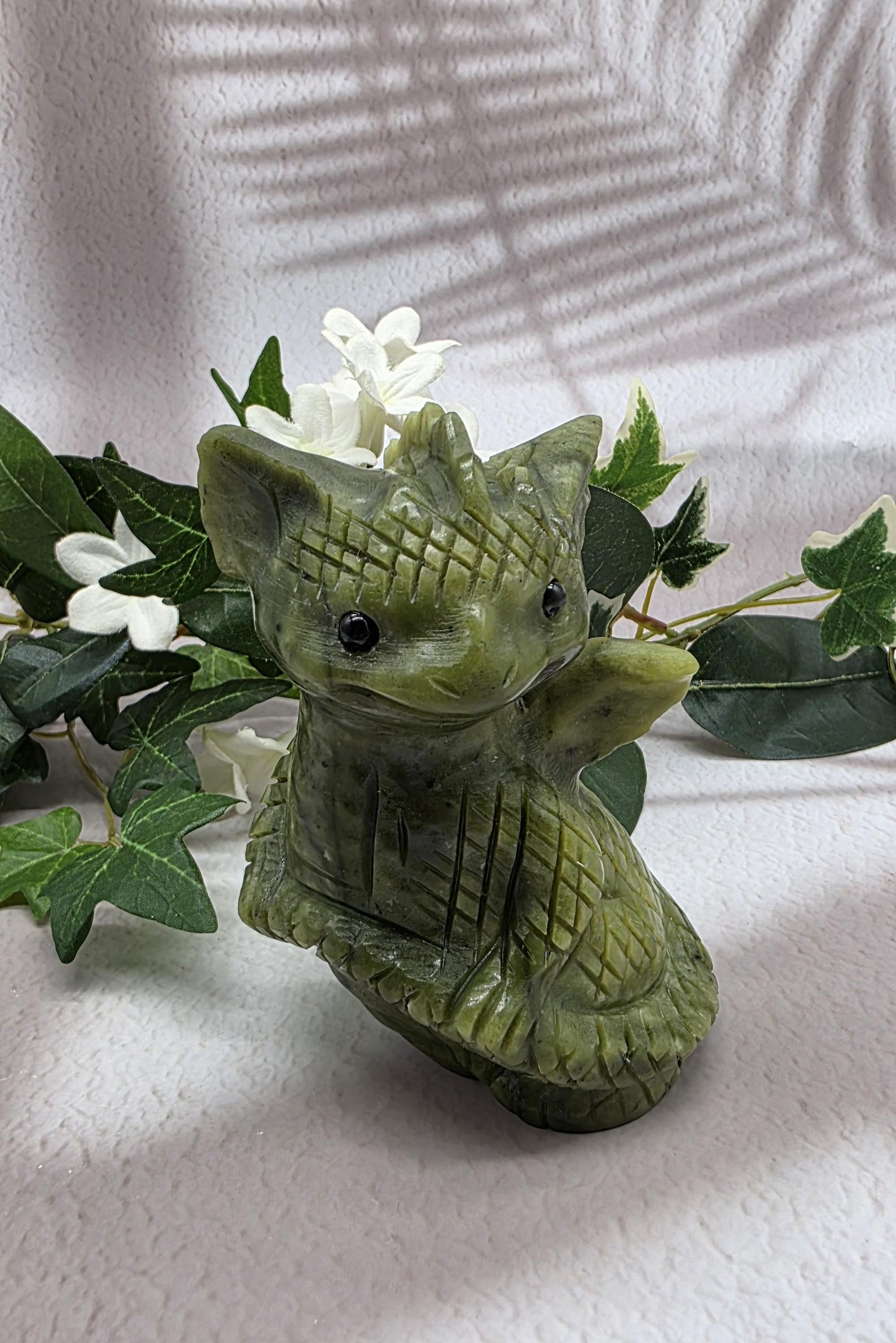 Xiuyan Jade Adorable Baby Dragon Figurine, Hand Carved, Good Luck ...