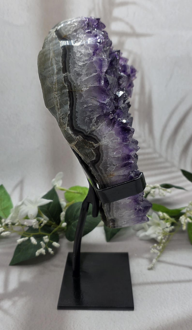 Uruguay Amethyst Crystal Display on Black Metal Stand, Large Natural ...