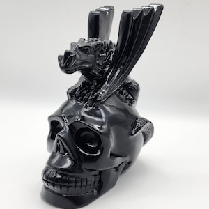 Black Obsidian Large Skull With Dragon Hand Carved Obsidian, Skull With ...