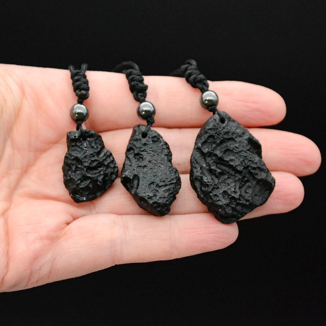 Black Tektite Pendant Men Adjustable Meteorite Necklace Tibetan Tektite ...